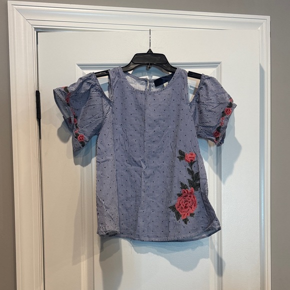 Blue Rain | Tops | Blue Rain Striped Blouse With Floral Embroidery ...